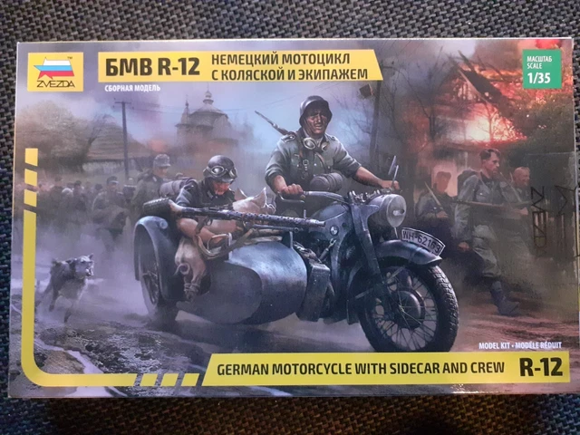 1:35 ZVEZDA 3607 - German Motorcycle with Sidecar R12 EUR 12,00 ...