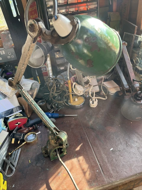 VINTAGE 1950'S INDUSTRIAL articulated engineers work lamp,enamel shade ...