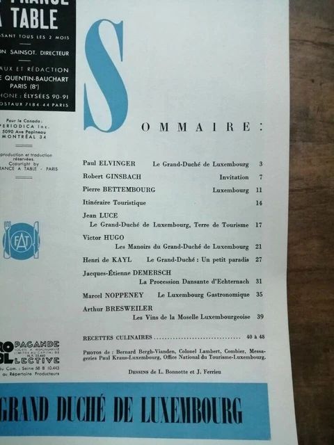 FRANCE AT TABLE - Grand Duchy of Luxembourg No. 91 / June 1961 £4.60 ...