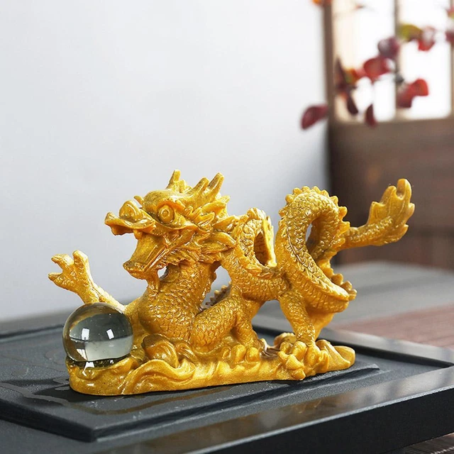 2024 CHINESE AUSPICIOUS Money Dragon Statuette Resin Sculpture Feng ...