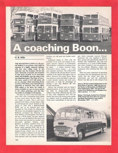 BUS MAGAZINE EXTRACT 1981 ~ Boons Coaches of Boreham - History & Fleet ...