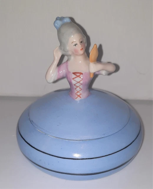 ANTIQUE POWDER JAR Lady Half Doll Germany German Porcelain Trinket Box ...