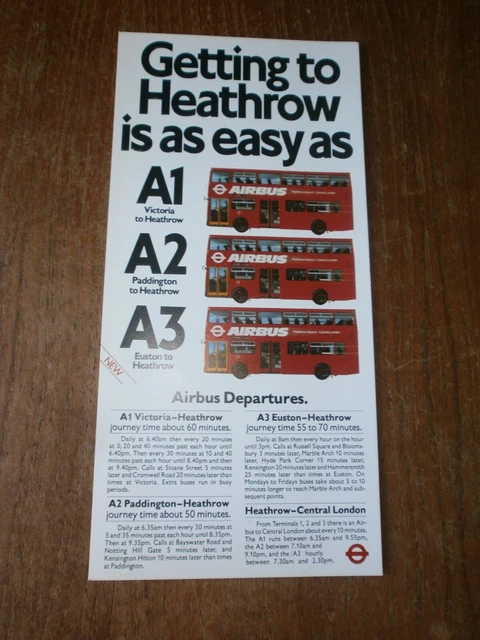 LONDON TRANSPORT BUS Timetable Leaflet-Airbus Routes A1, A2 & A 3, 1983 ...