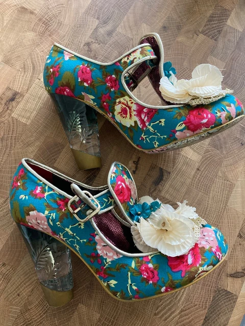 IRREGULAR CHOICE MUTINY Floral High Heels with Perspex Heel, Size 5 (38) £50.00 - PicClick UK