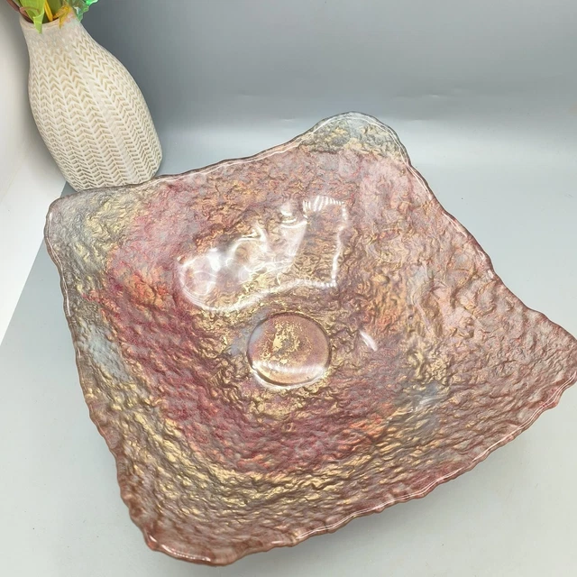 ART GLASS HEAVY Bowl Dish Helensgate Spain Rose with Hand Painted Gold ...