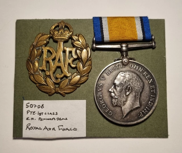 WW1 BRITISH WAR Medal E.H. PENWARDEN RAF & Original RAF Cap Badge £40. ...