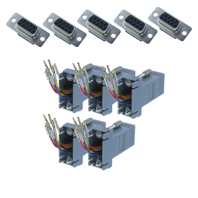 5X DB9 9 Pin RS232 Serial Port Female to RJ45 Female Network Adapter ...