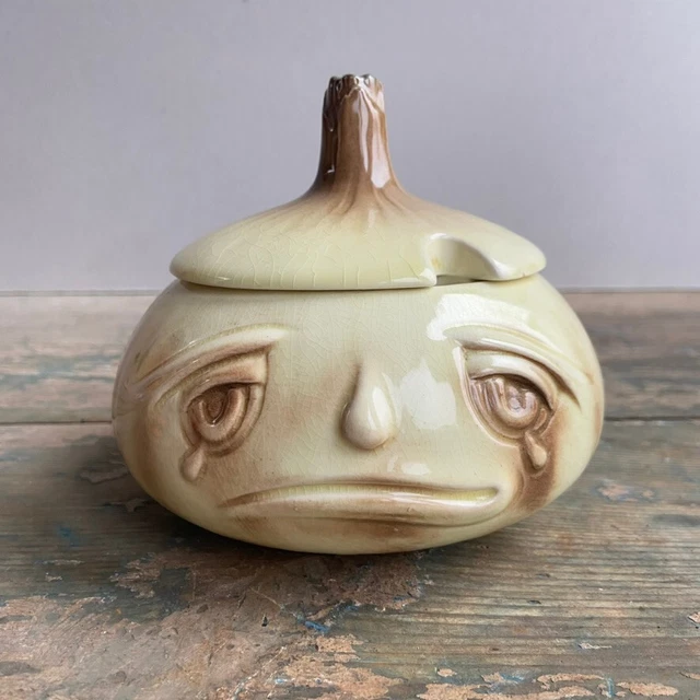 VINTAGE SYLVAC ONION Crying Face Ceramic Pot No. 516 Beige Brown Made ...