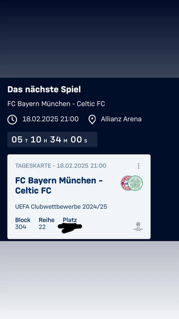 1X CHAMPIONS LEAGUE Ticket Fc Bayern München : Celtic Kategorie 1 ...