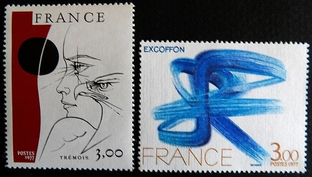 1977 ŒUVRES D'ART. PIERRE Yves Trémois, Roger Excoffon. Série 2 timbres ...