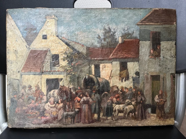 RARE ANCIEN TABLEAU ferme peinture huile sur toile hst signé ? art 18éme 19éme EUR 0,99 ...