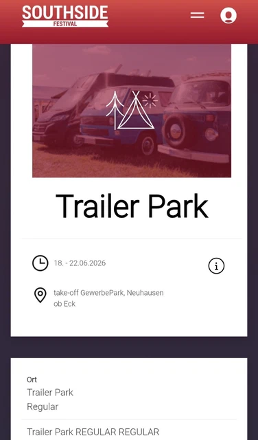 SOUTHSIDE 2026 TRAILER Park WoMo Regular Ticket EUR 79,00 - PicClick DE