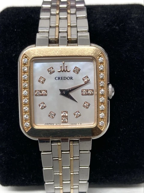MONTRE SEIKO CREDOR Square Face Diamond Index 18K Gold Battery Japon ...
