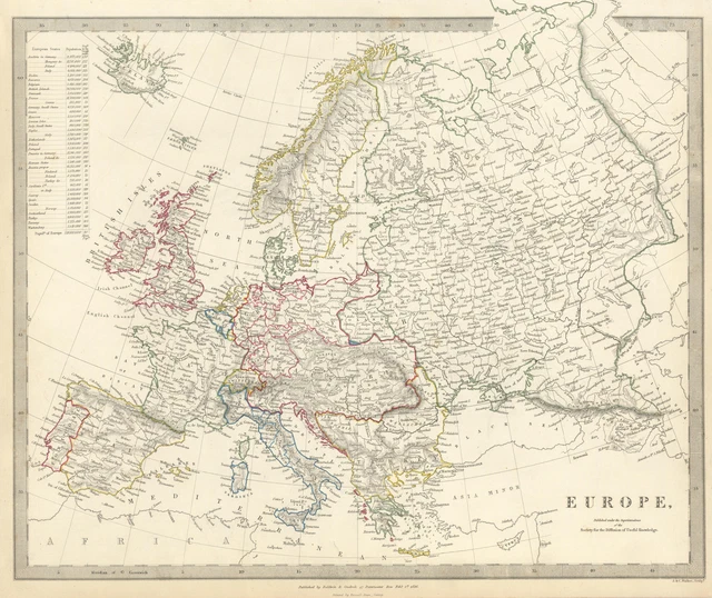 EUROPE. CARTE GÉNÉRALE. Encart tableau de population & densité par pays ... EUROPE. CARTE GÉNÉRALE. Encart tableau de population & densité par pays ...