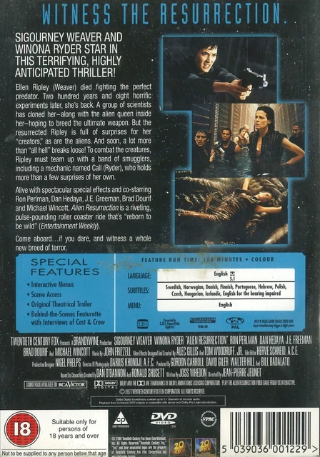 ALIEN RESURRECTION (1997) DVD, Sigourney Weaver, Winona Ryder ...