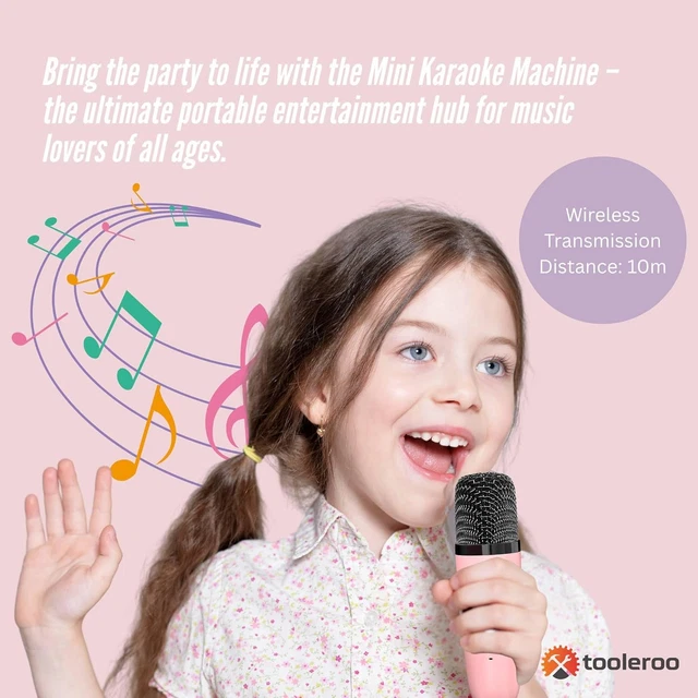 MINI KARAOKE MACHINE and 2X Wireless Microphones Portable Bluetooth ...