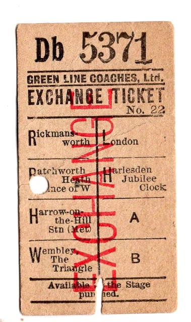 BUS/COACH TICKET: GREEN Line Coaches Ltd: Exchange No. 22 £3.80 ...