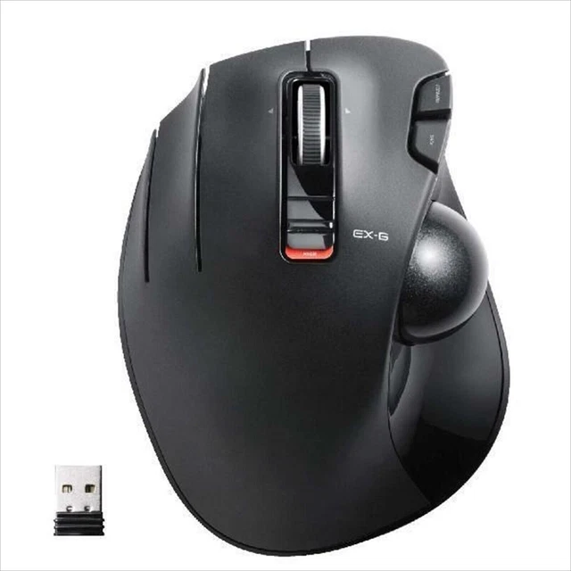 ELECOM LEFT-HANDED 2.4GHZ Wireless Easy Thumb Control Trackball Mouse ...