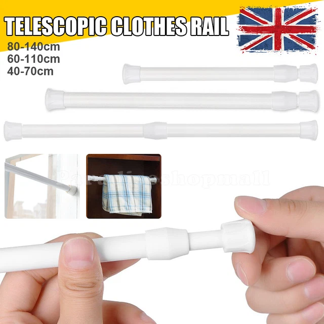 SPRING LOADED EXTENDABLE Telescopic Net Voile Tension Curtain Rail Pole ...