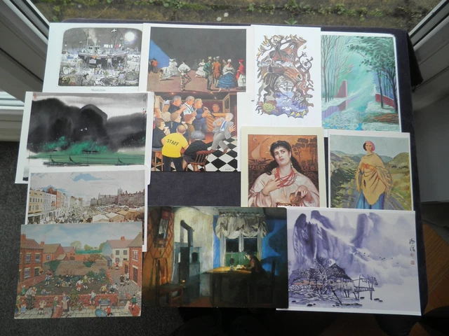 12 ART POSTCARDS, David Hockney, Beryl Cook, Laura Knight, Shantytime ...
