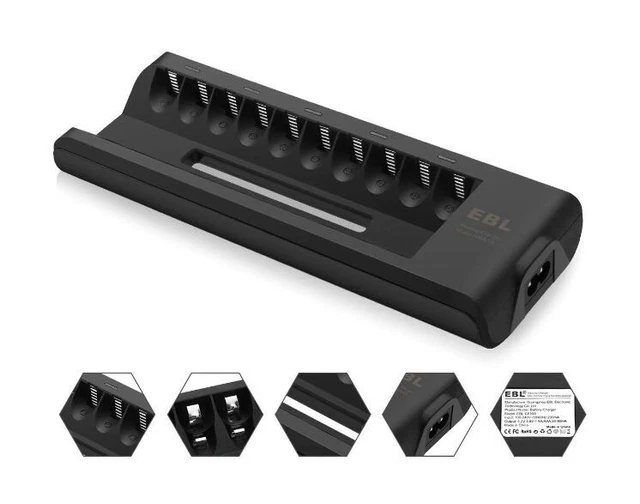 10-BAY ALKALINE BATTERY Charger with LED Status Indicators for AA & AAA ...