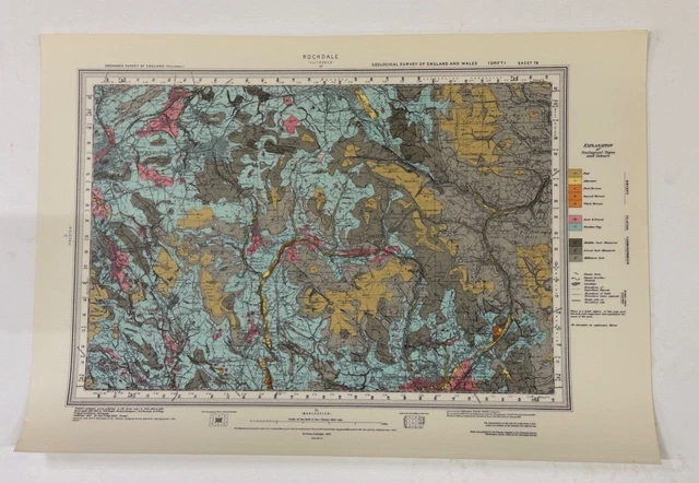 ORDNANCE SURVEY, ENGLAND, Geological, Drift, Sheet Map, of Rochdale ...