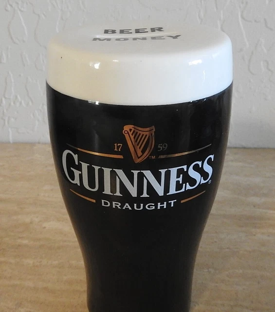 RARE GUINNESS DRAUGHT Beer Ceramic Pint Shaped Bank "BEER MONEY" Logo ...
