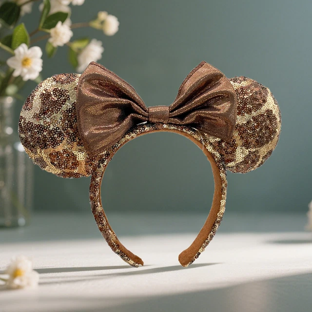 DISNEY- HANDMADE - Brown Glitter Bow Mickey Mouse Ears Princess ...