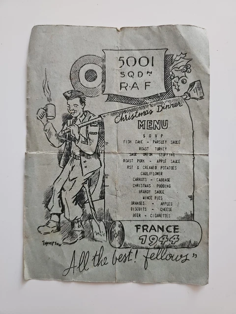 ORIGINAL 1944 5001 Sqd Squadron Raf Christmas Menu France 1944 Ww2 ...