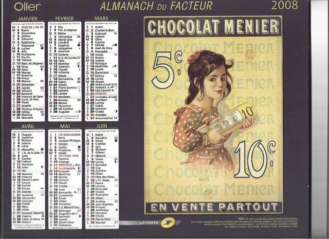 ALMANACH CALENDRIER DES POSTES Authentique - 2008 - theme PUBLICITES ...