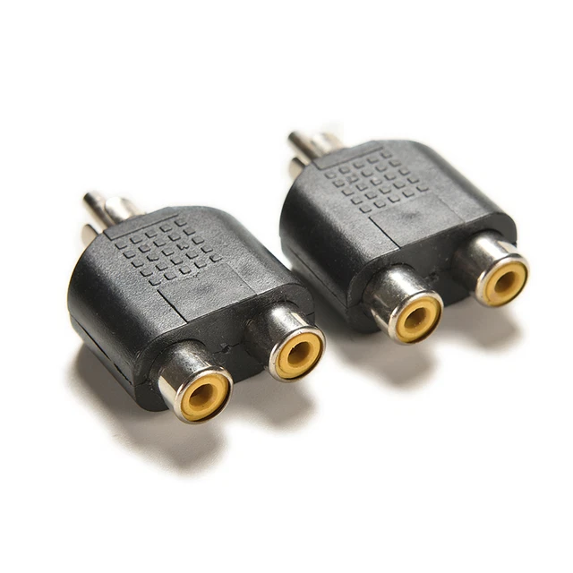 2X RCA Y Splitter Audio Video Plug Converter Male to 2 Female Cable ...