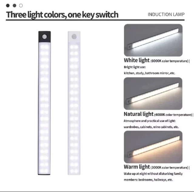 LED MOTION SENSOR USB Rechargeable Wireless PIR Strip Light Cabinet ...