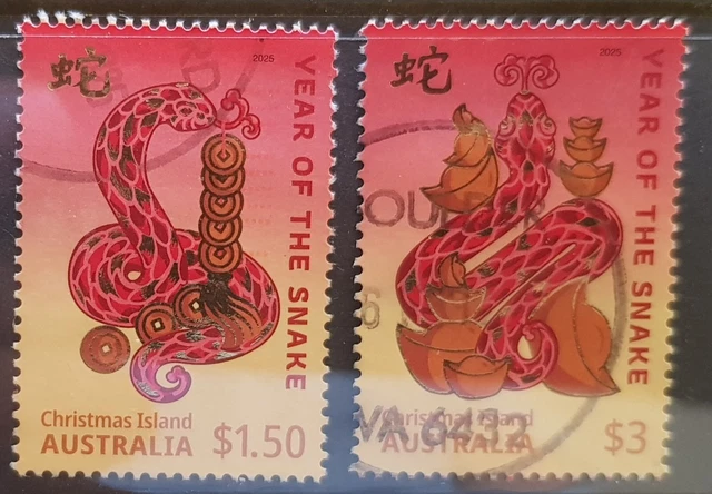 AUSTRALIA 2025 CHRISTMAS Island Chinese New Year of the Snake 2 stamps ...