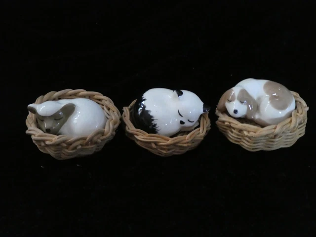 SZEILER POTTERY DOG, Cat And Lamb In Individual Tiny Woven Baskets £25. ...