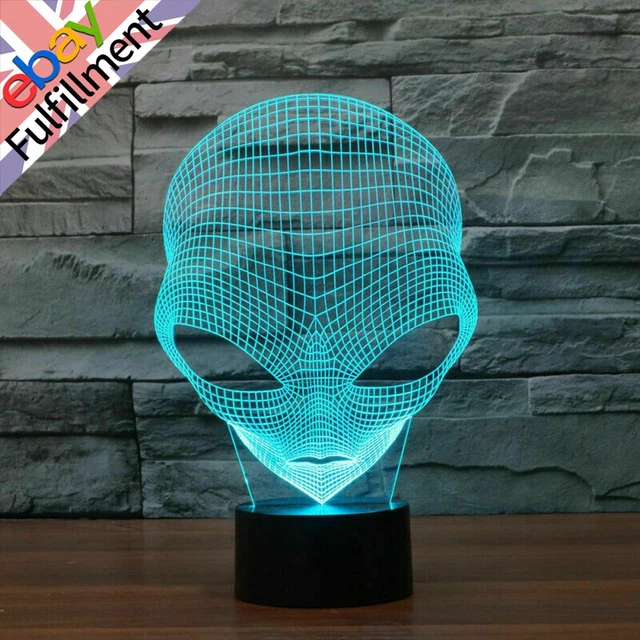 UFO 3D ACRYLIC ET Martian Alien 7-Color Changing LED Table Lamp Night ...