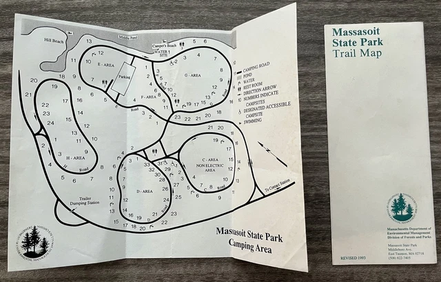VINTAGE MASSASOIT STATE Park Map & Guide '93 East Taunton Massachusetts ...