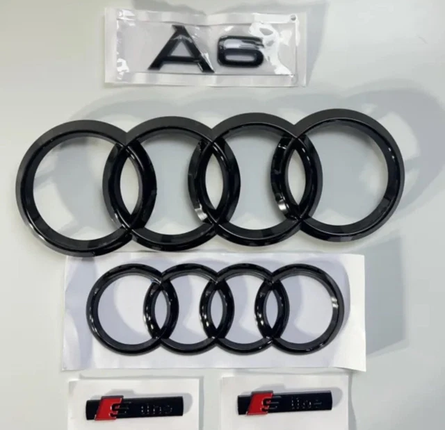 KIT LOGO LOGHI Audi A6 S6 C6 C7 C8 emblema anelli nero lucido opaco EUR ...