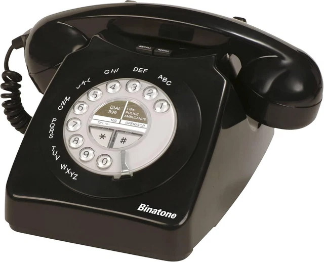 BINATONE RETRO PHONE 1971 Corded Telephone Push Button in Black ...