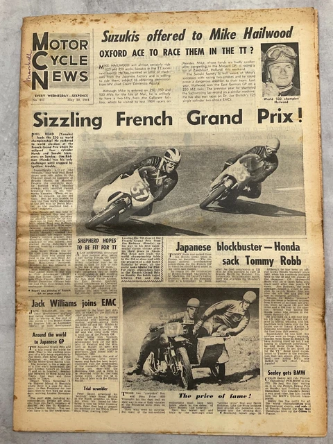 MOTOR CYCLE NEWS - 20 May 1964 - French GP, Arthur Lampkin - Vintage ...