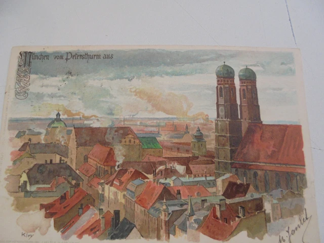 KÜNSTLER AK MÜNCHEN vom Petersthurm aus Gebäude,Stadt München gel.1906 EUR 1,00 - PicClick DE