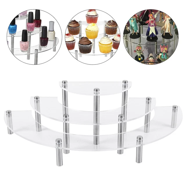 CLEAR ACRYLIC 3 Tier Tabletop Display Half Moon Shelf Riser w/ Silver ...