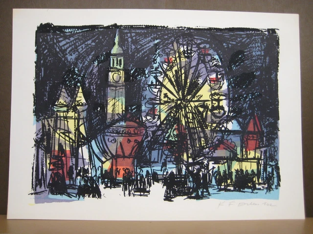 ORIGINAL SERIGRAPHIE SIEBDRUCK KURT FRIEDRICH EHLERS Hamburger Dom ...