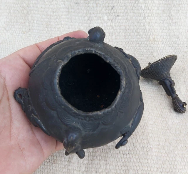 COLLECTIBLE RARE ANTIQUE African Mali Dogon Bronze Magic Ointment Pot ...