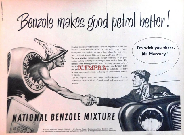 'NATIONAL BENZOLE MIXTURE' (Mr Mercury) Petrol Pump Advert - Original ...