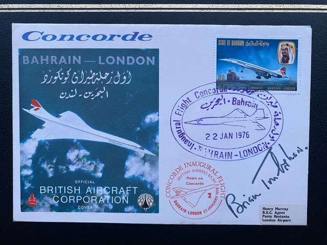 BA CONCORDE 22ND Jan 1976 FIRST FLIGHT, BAHRAIN TO LONDON, SIGNED BRIAN ...