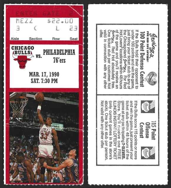 MICHAEL JORDAN TICKET Stub 1990 Chicago Bull Charles Barkley Pippen ...