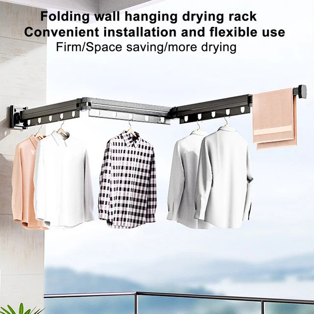 CLOTHES DRYING RACK Wall Mount Retractable Collapsible (Tri-Fold) Space ...