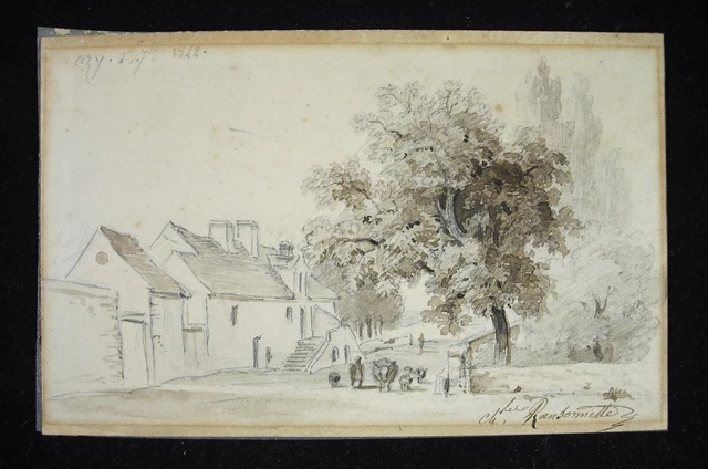 CHARLES NICOLAS RANSONNETTE dessin original XIXe situé à Azy sur Marne ...