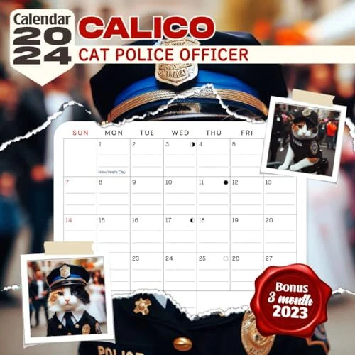 CALICO CAT POLICE Officer Calendar 2024 Jan 2024 to Dec 2024 Bonus 3 ...