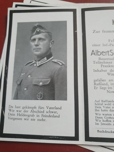 ORIGINAL GERMAN WW2 Death Card ALBERT SCHMIDBAUER Panzer Ek2 17okt 1942 ...